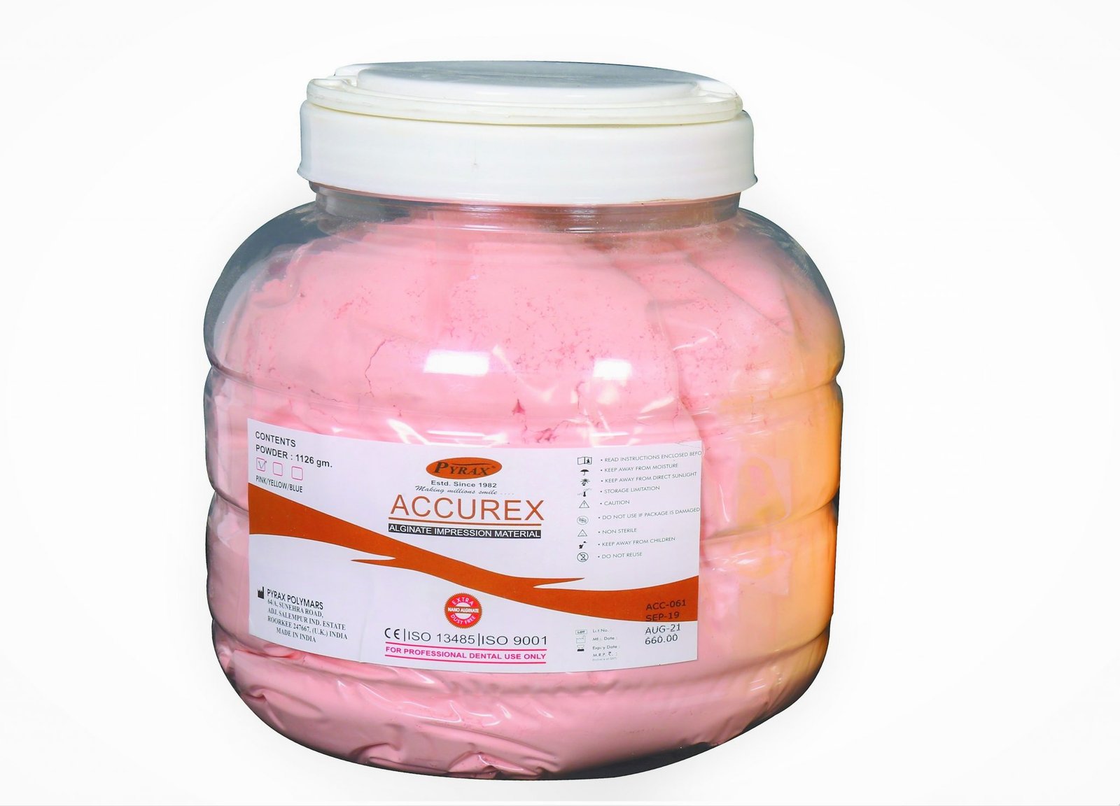 PYRAX Alginate Impression Material Accurex – 1126 Gms Pet Jar – Pyrax ...